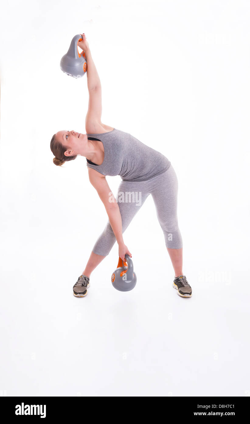 Female Exercise and Fitness on white background Stock Photo - Alamy