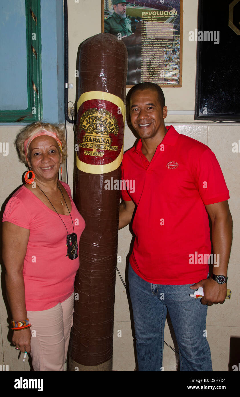 Havana Cuba Partagas Cigar Factory workers in factory with big plastic ...