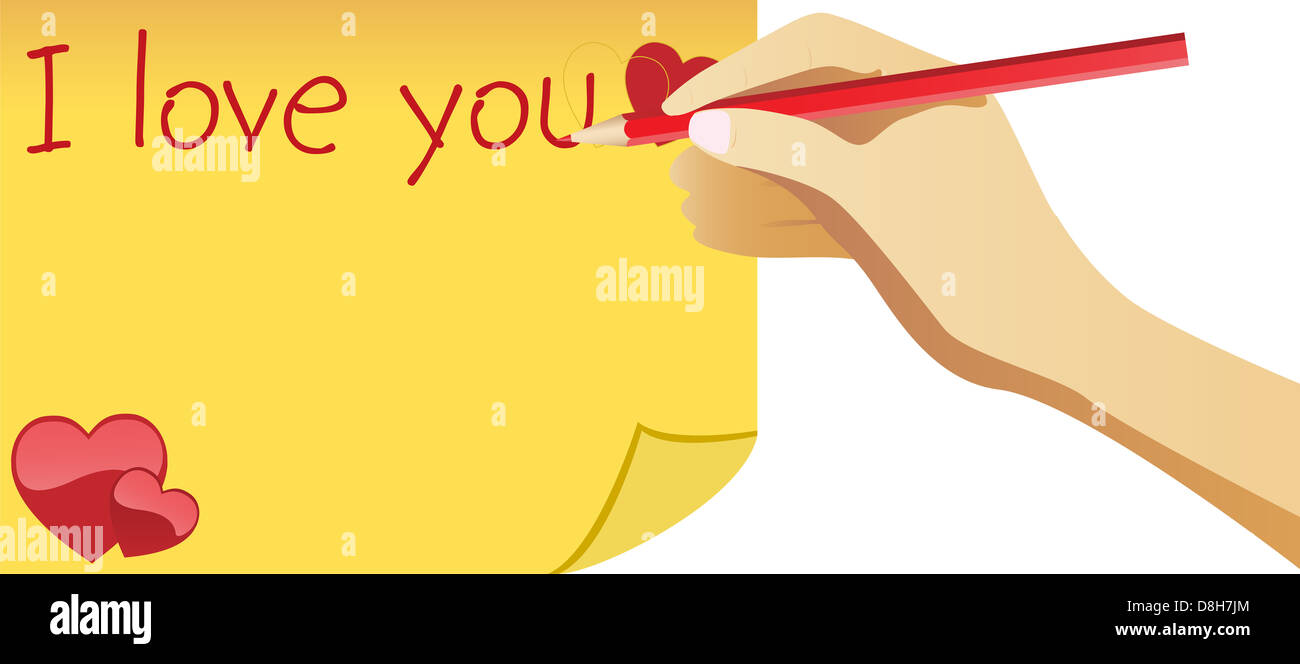 Hand writing on note with set of colored pencils. Editable Vector Image ...