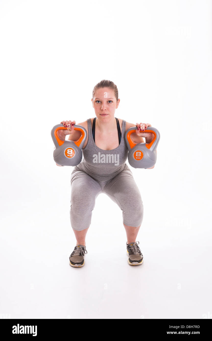 Female Exercise and Fitness on white background Stock Photo - Alamy
