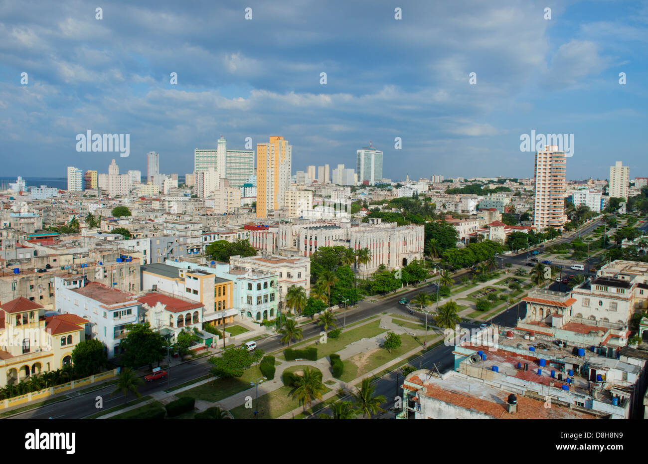 Havana Cuba aerial of downtown city skyscrapers from beach hotel of ...