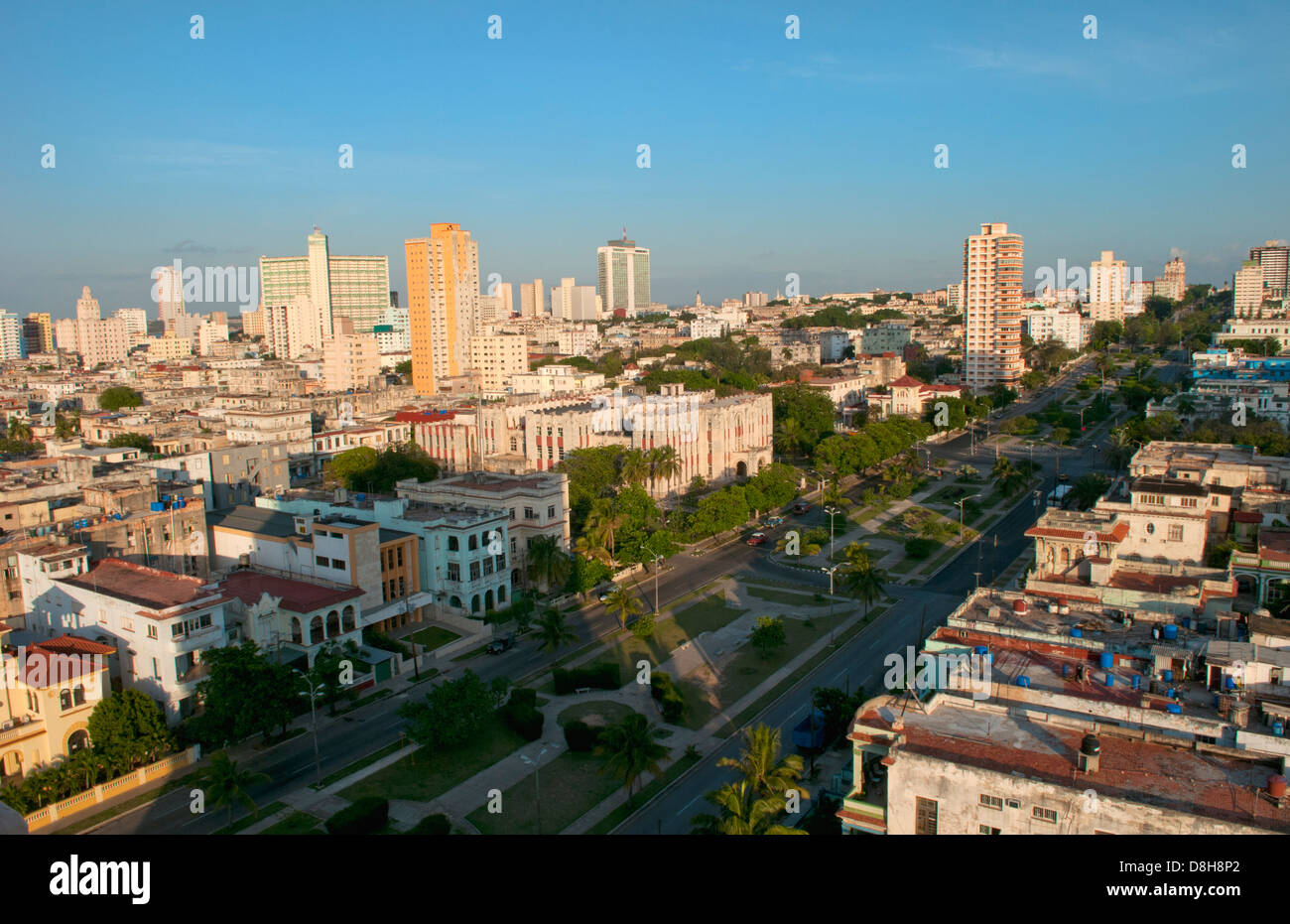 Havana Cuba skyline from above at sunset of downtown from beachfront ...