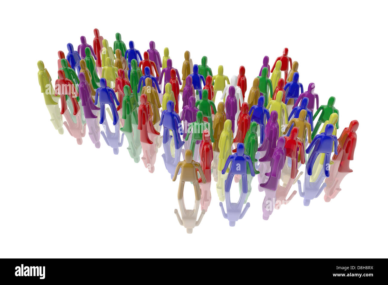 Figures in multiple colors forming an arrow Stock Photo - Alamy