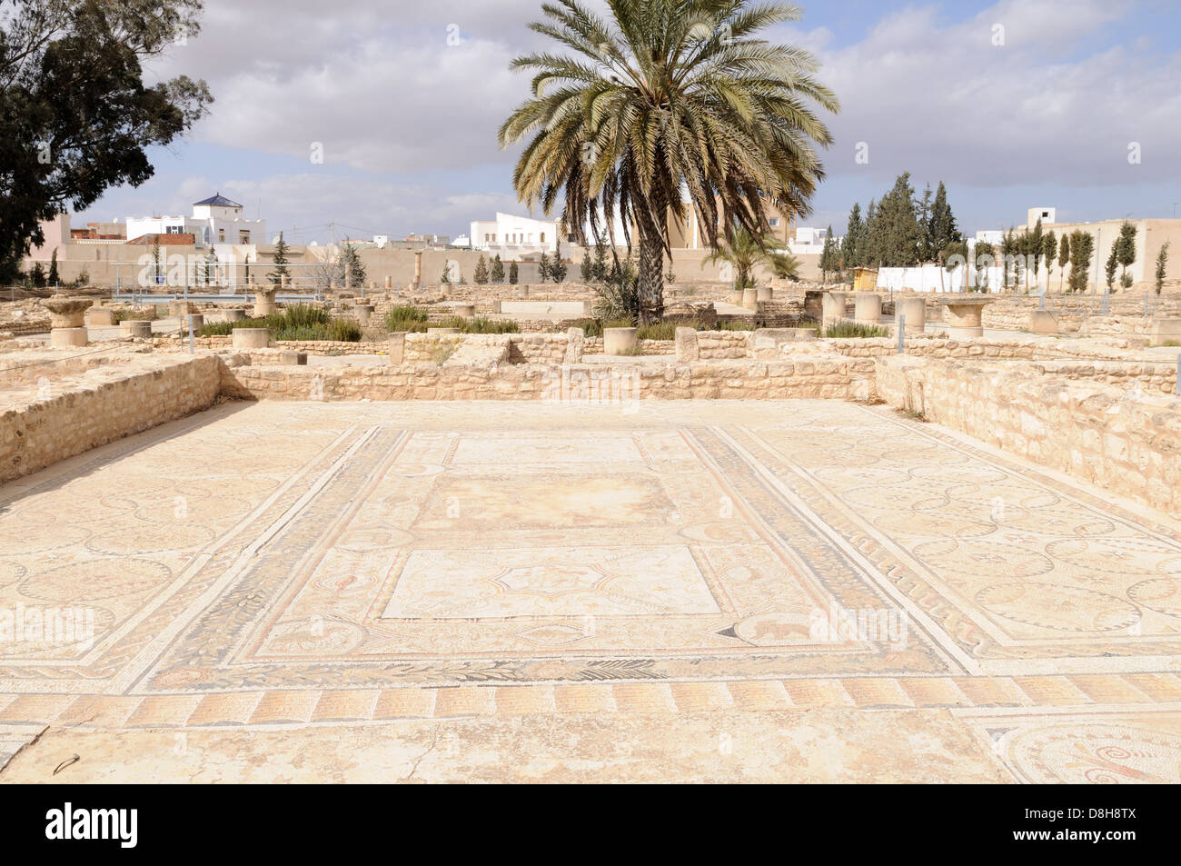 Ancient mosaic in the grounds of El Jem or El Djem Archaeological ...