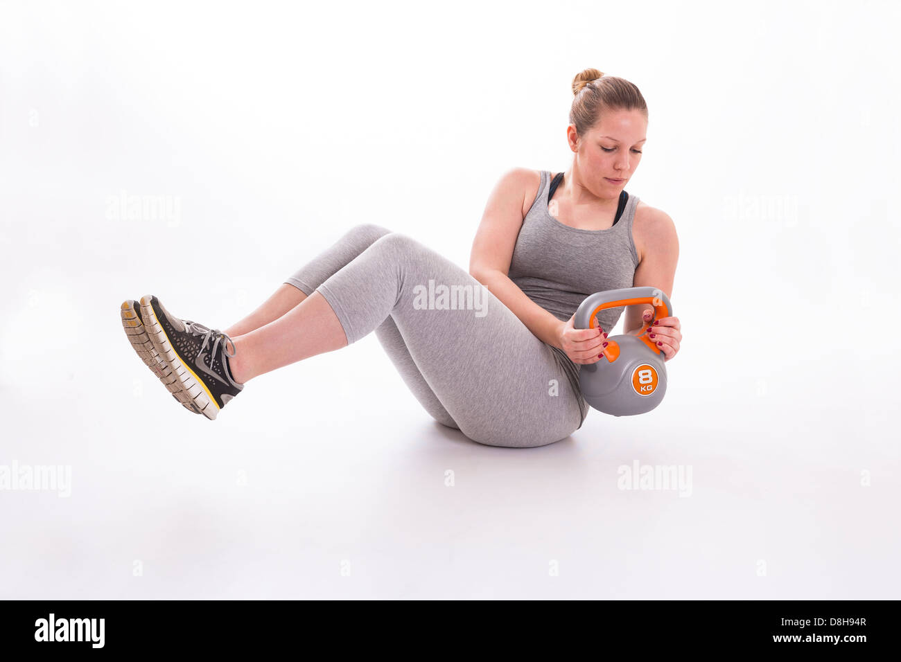 Female Exercise and Fitness on white background Stock Photo - Alamy