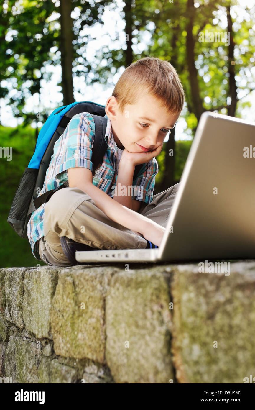 Boy child computer email typing hi-res stock photography and images - Alamy