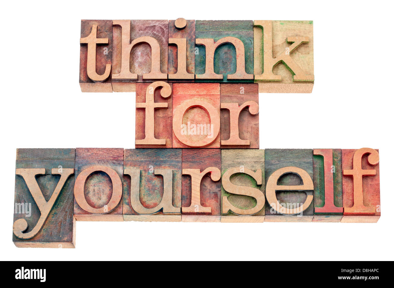 think for yourself - isolated text in vintage letterpress wood type ...