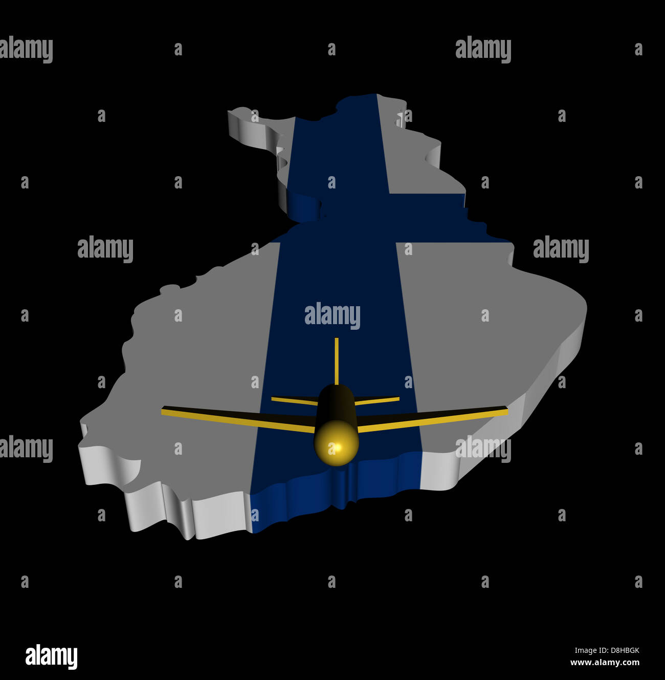 Plane taking off from Finland map flag illustration Stock Photo - Alamy