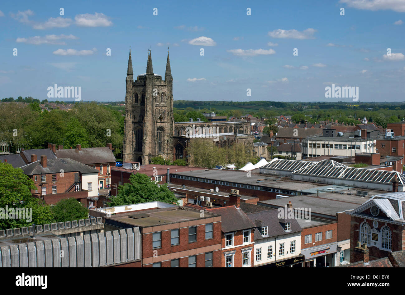 View of Tamworth, Staffordshire, from the top of Tamworth Castle Stock ...