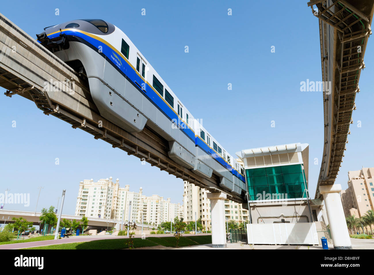 Overhead monorail railway transporting passengers to The Atlantis Hotel ...