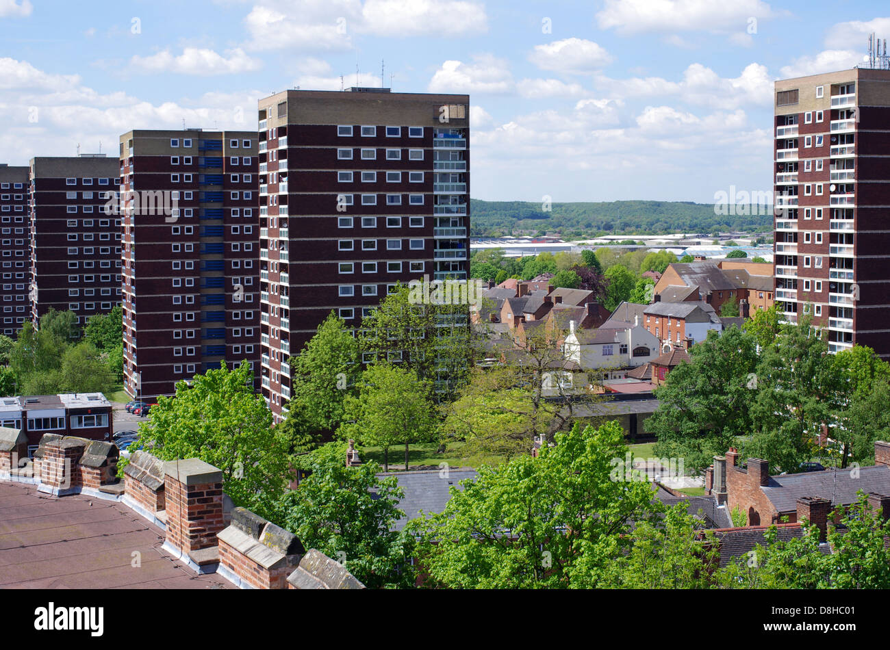 Tower blocks in Tamworth, Staffordshire, view from Tamworth Castle ...