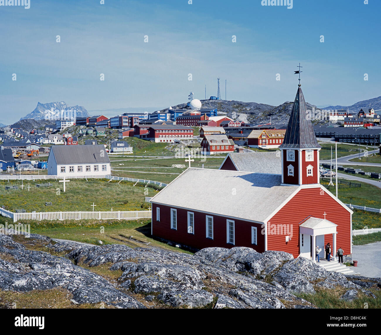 View of the church with the town to the rear, Nuuk, Sermersooq ...