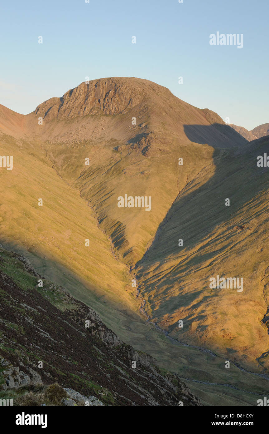 Portrait of Great Gable at the head of the Ennerdale Valley in warm ...