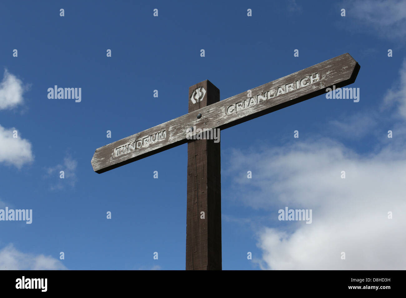 Sign post to Tyndrum and Crianlarich on West Highland Way Scotland May ...