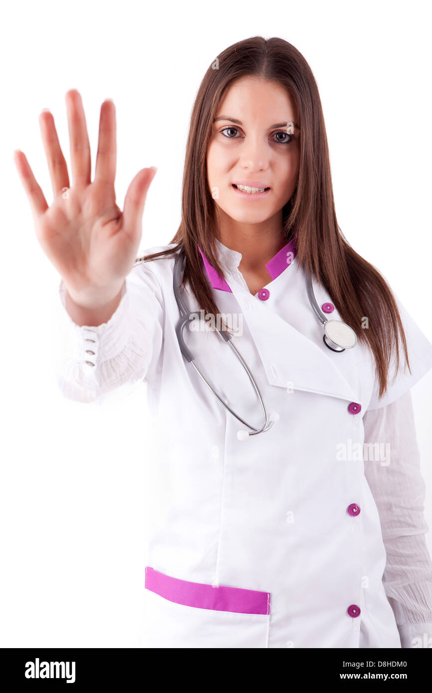 Young doctor making stop sign Stock Photo - Alamy