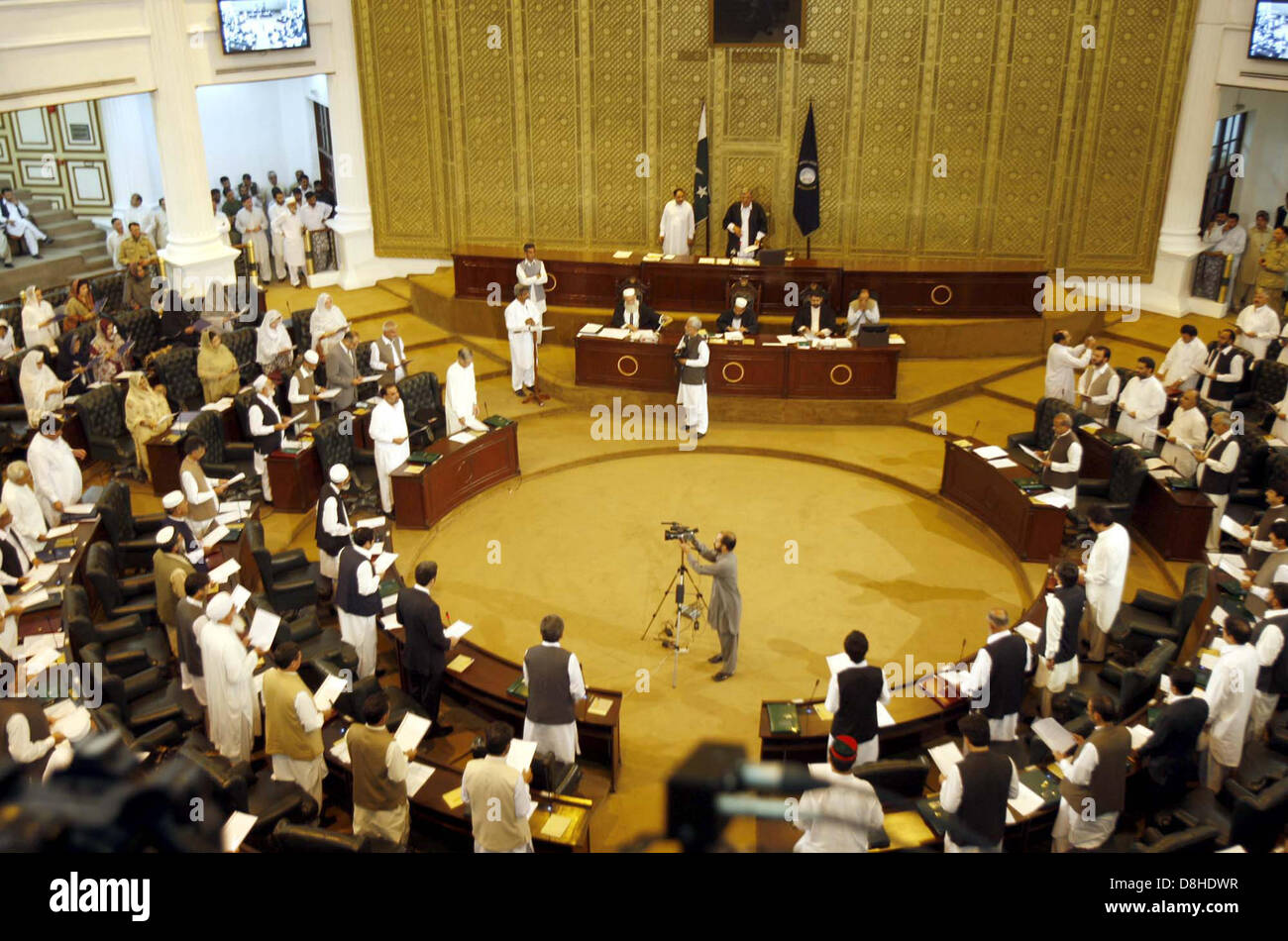 Newly-elected members of Khyber Pakhtunkhwa Provincial Assembly take an ...