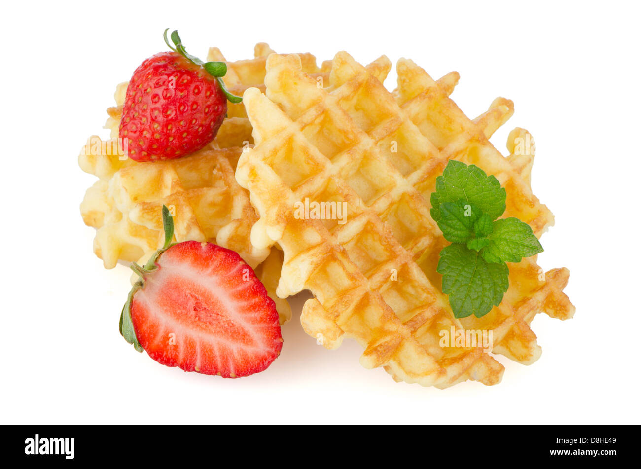 Waffles and strawberry isolated on white background Stock Photo - Alamy