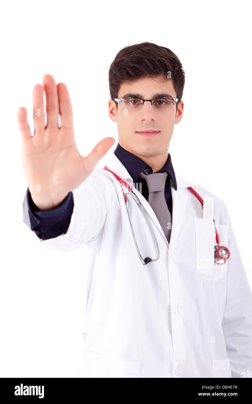 Young medic making stop sign Stock Photo - Alamy