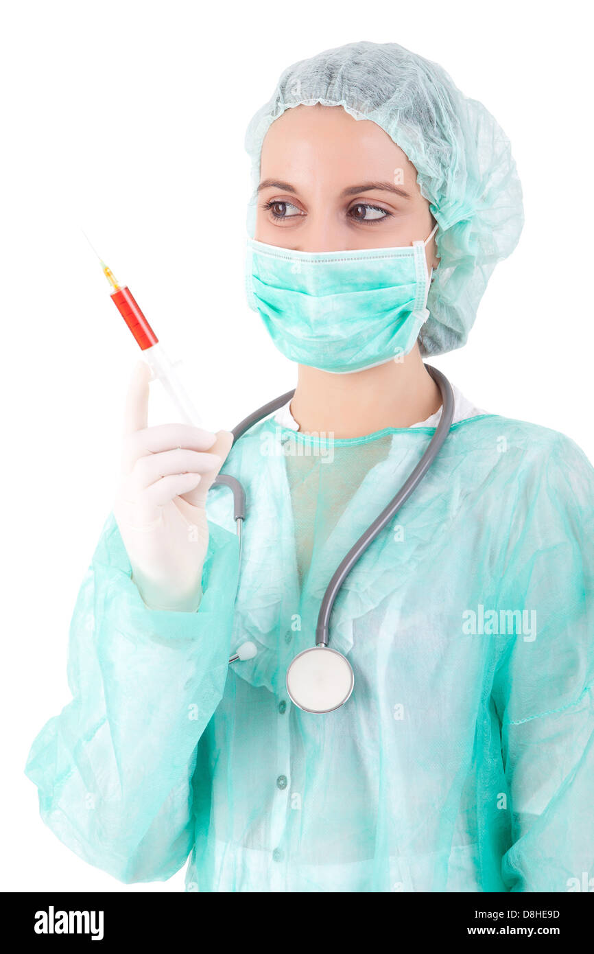 Young nurse holding a syringe Stock Photo - Alamy