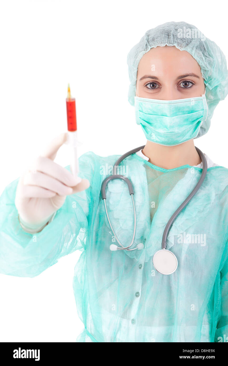 Young nurse holding a syringe Stock Photo - Alamy