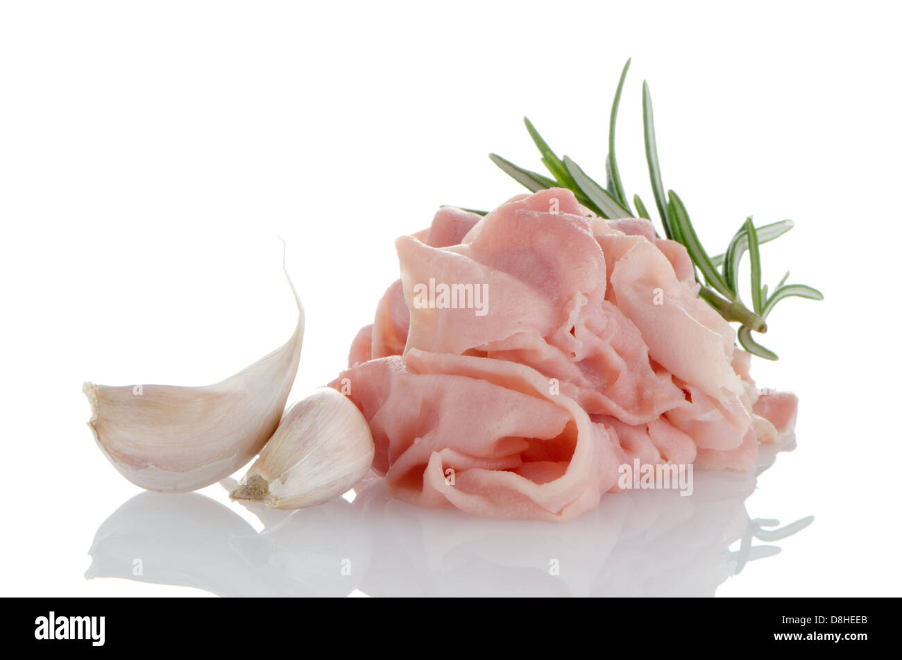 fresh shaved ham on a white background Stock Photo - Alamy