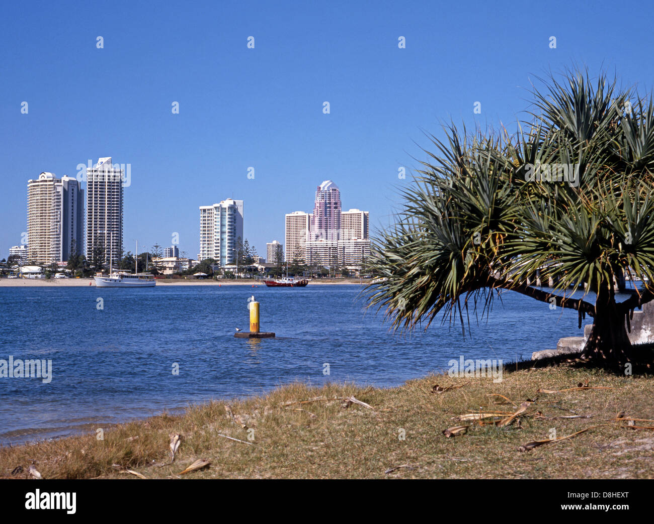 Nerang River and apartment blocks, Surfers Paradise, Gold Coast ...