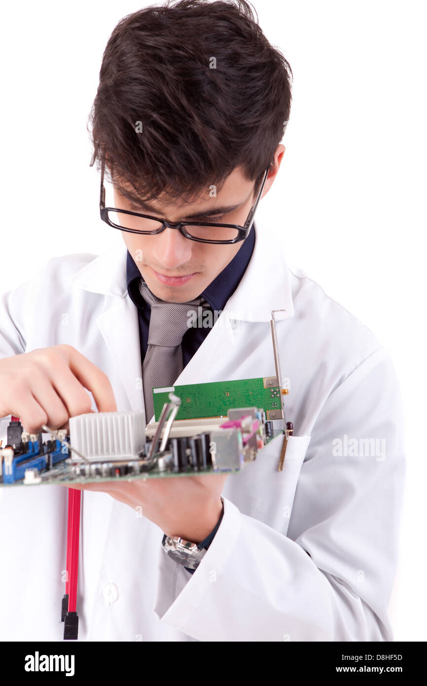 Computer engineer working on an old motherboard Stock Photo - Alamy
