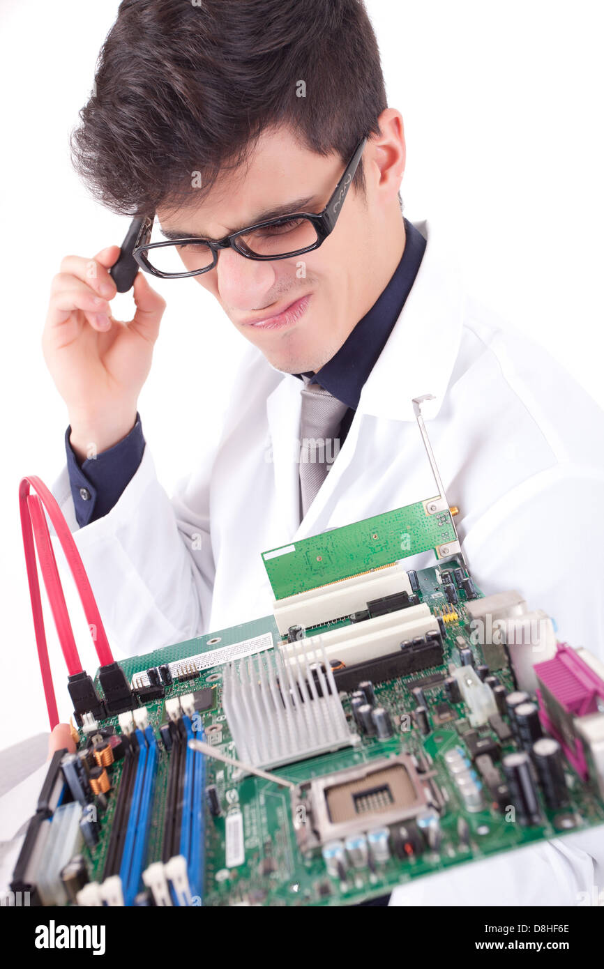 Computer engineer working on an old motherboard Stock Photo - Alamy