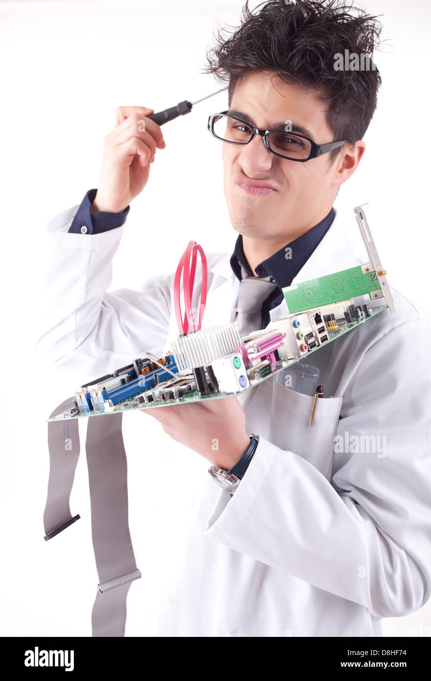 Computer engineer working on an old motherboard Stock Photo - Alamy