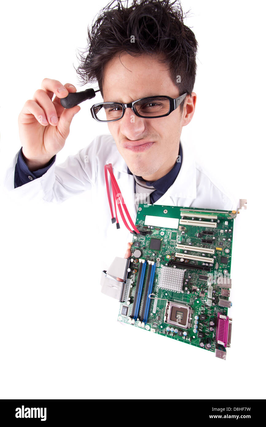 Computer engineer working on an old motherboard Stock Photo - Alamy