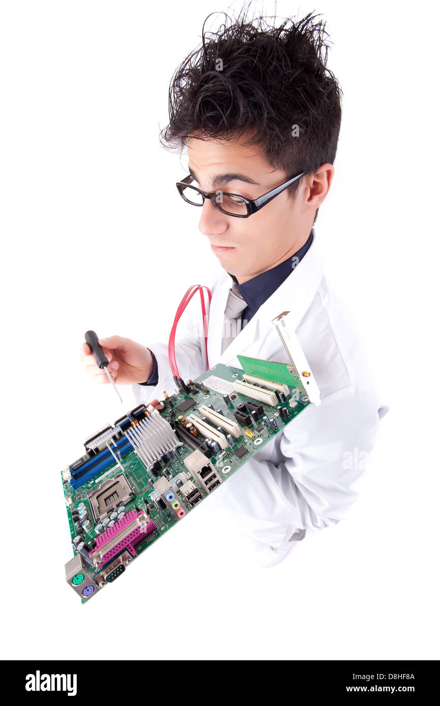 Computer engineer working on an old motherboard Stock Photo - Alamy