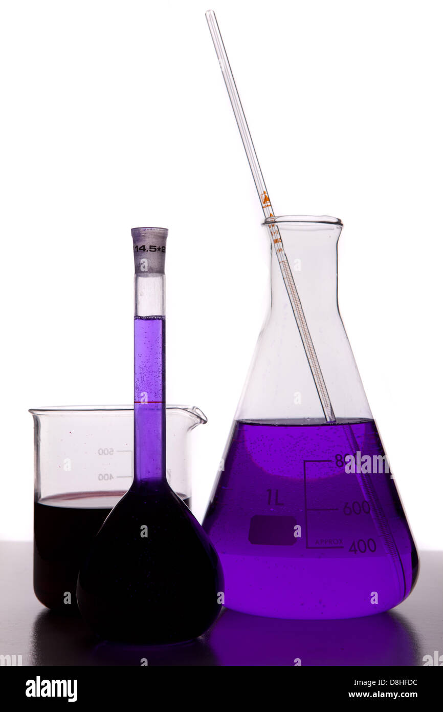 Laboratory equipment with some colored liquids Stock Photo - Alamy