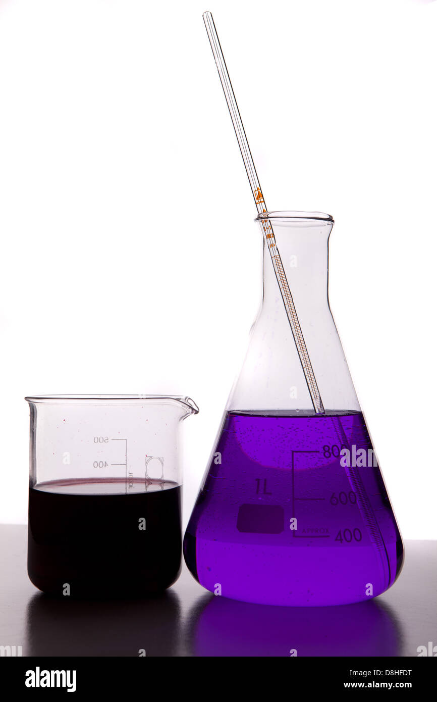 Laboratory equipment with some colored liquids Stock Photo - Alamy