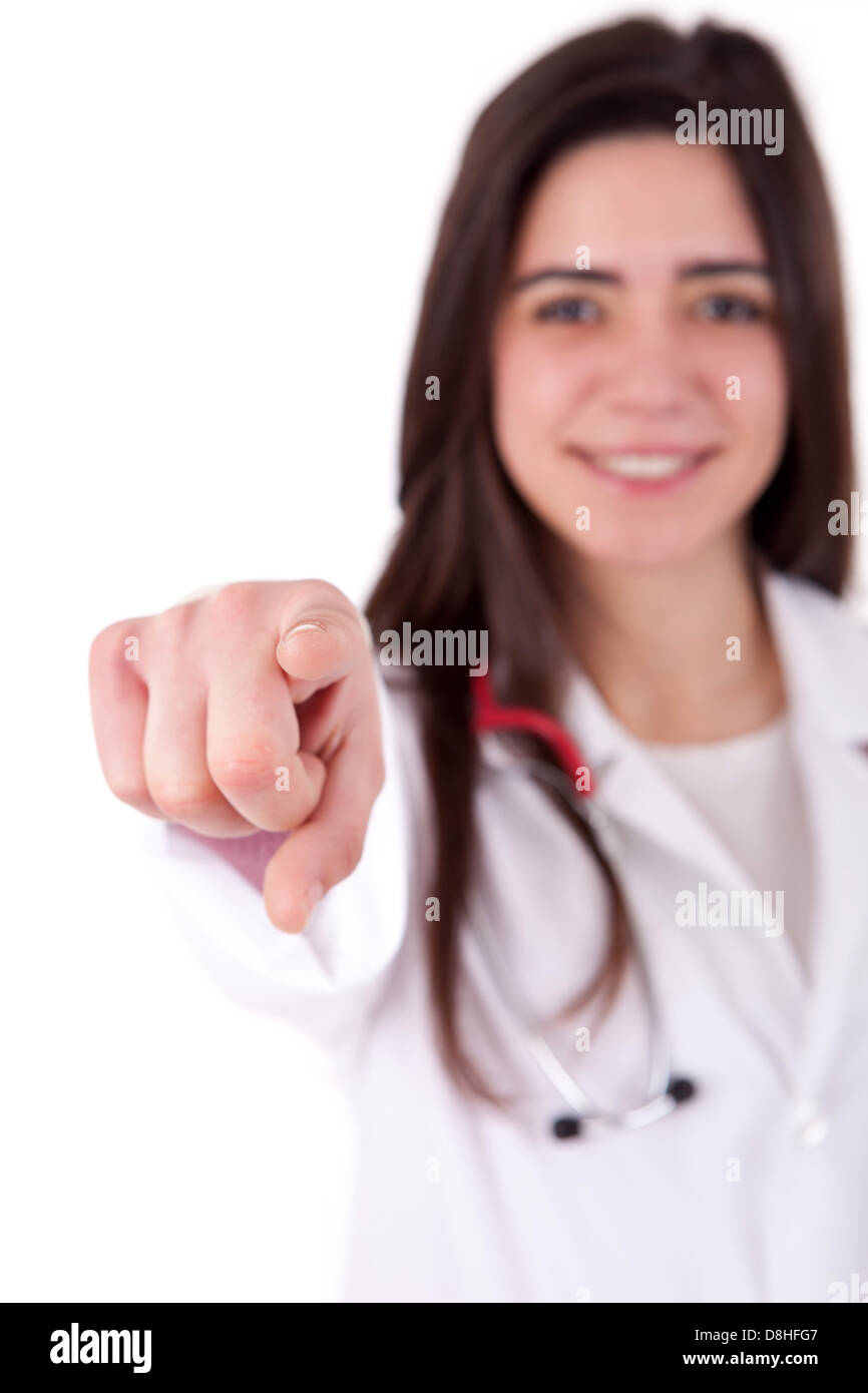 Young doctor pointing forward - selective focus on finger Stock Photo ...