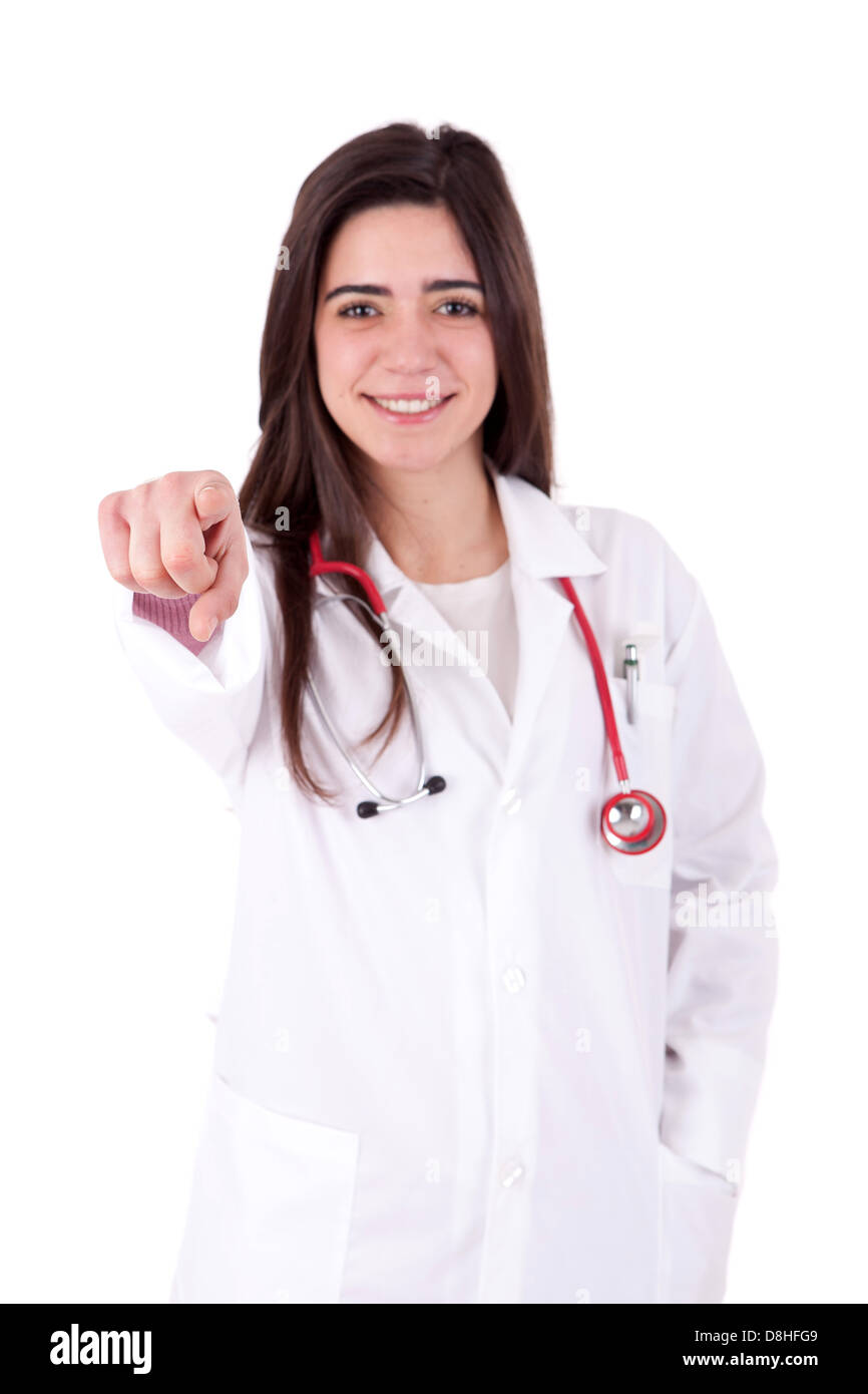 Young doctor pointing forward Stock Photo - Alamy