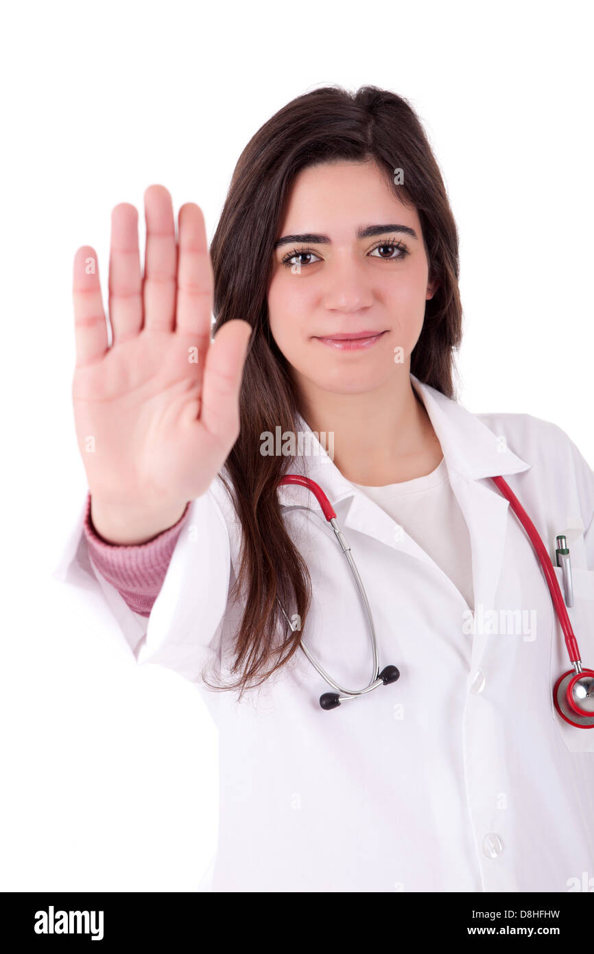 Young doctor making stop sign Stock Photo - Alamy