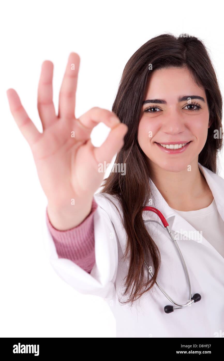 Young doctor signaling ok Stock Photo - Alamy