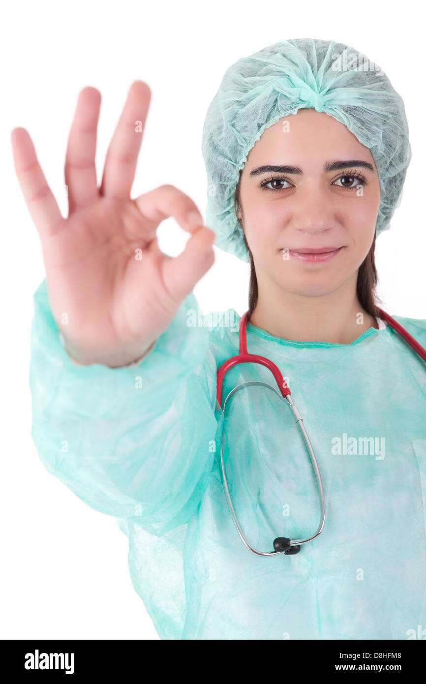 Young doctor signaling ok Stock Photo - Alamy