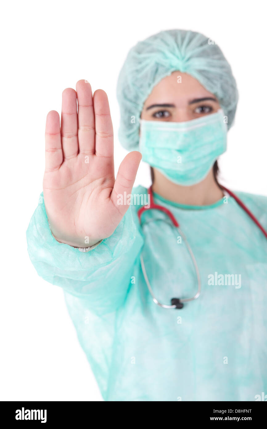 Young nurse making stop sign Stock Photo - Alamy