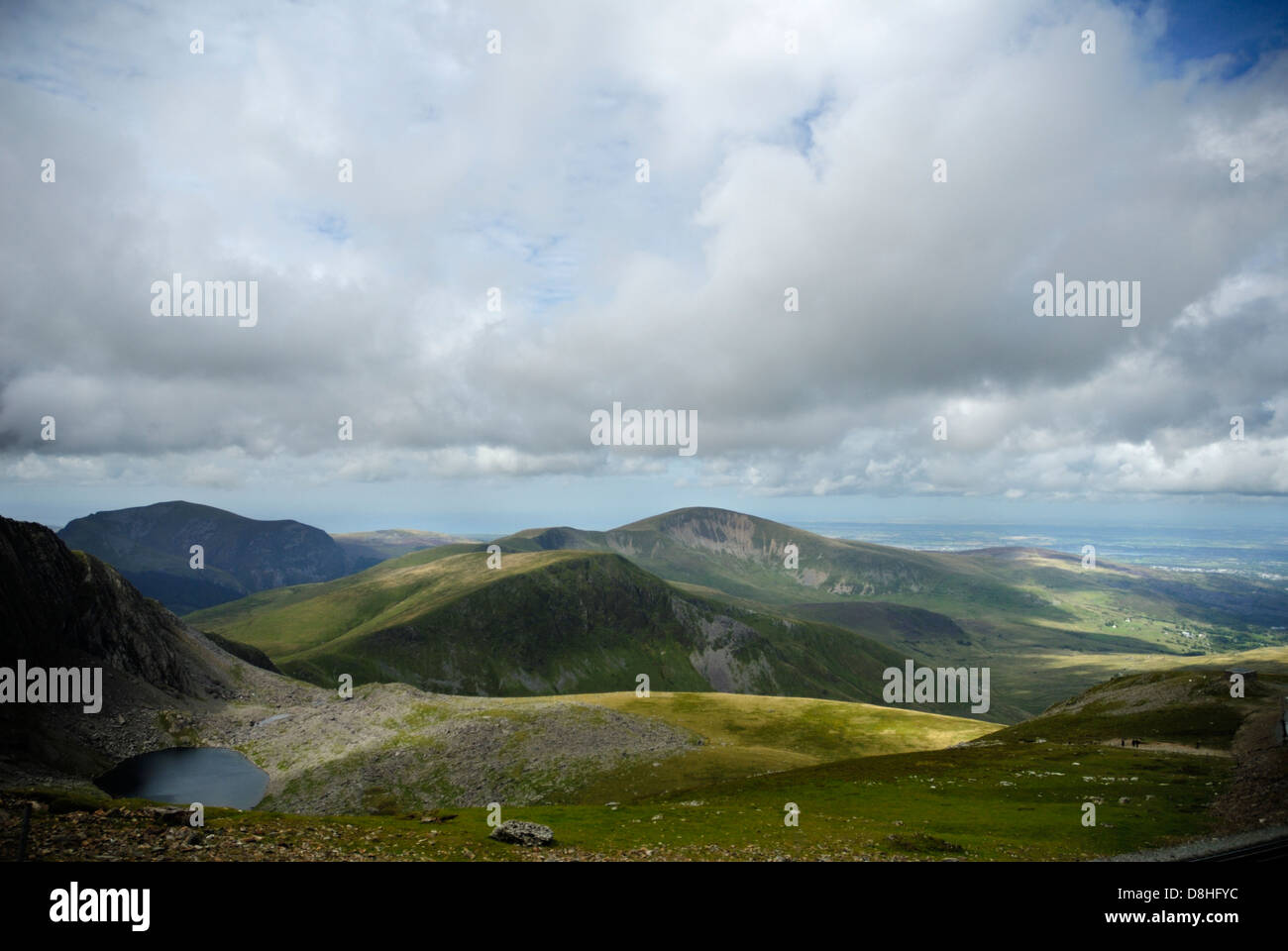 View from Clogwyn Coch, Snowdon, of Moel Cynghorion mountain and Foel ...