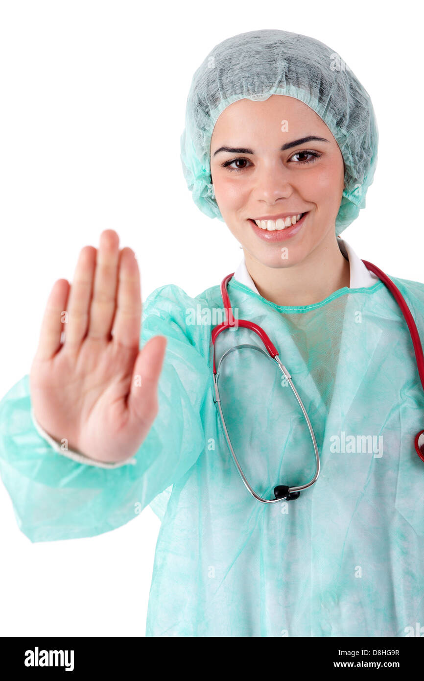 Young nurse making stop sign Stock Photo - Alamy