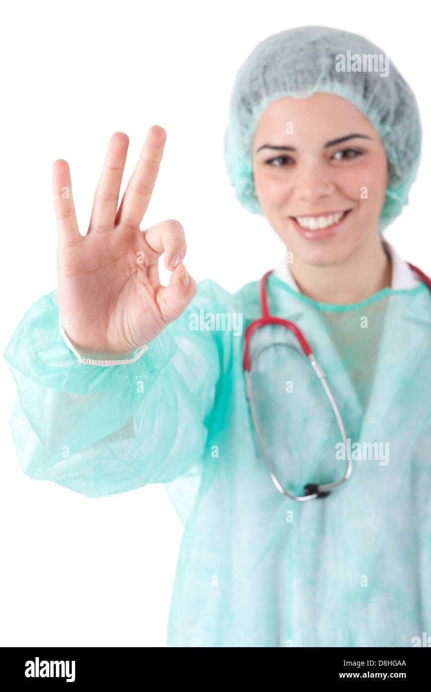 Young doctor signaling ok Stock Photo - Alamy