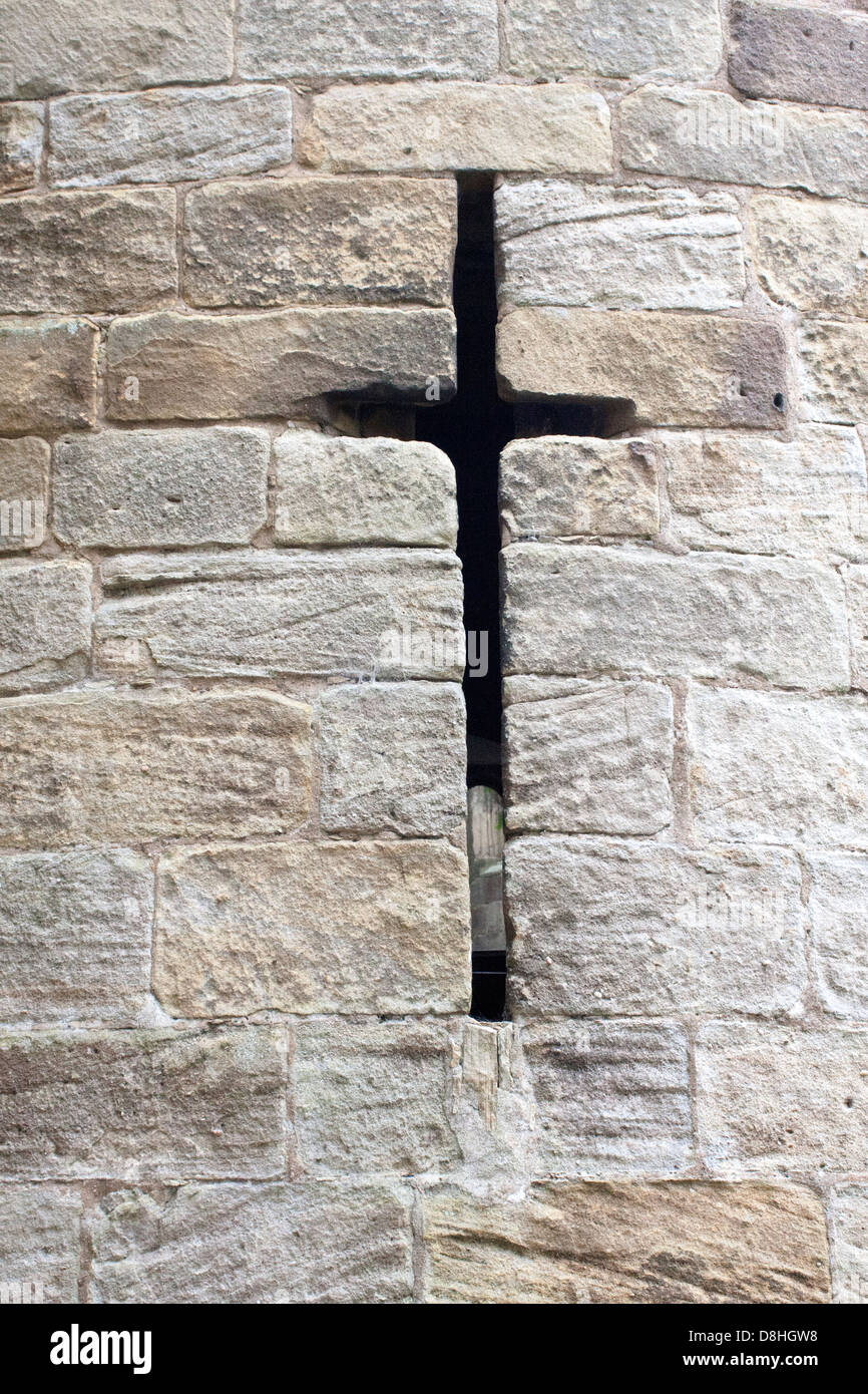 Stone tower of castle keep with cross Stock Photo - Alamy