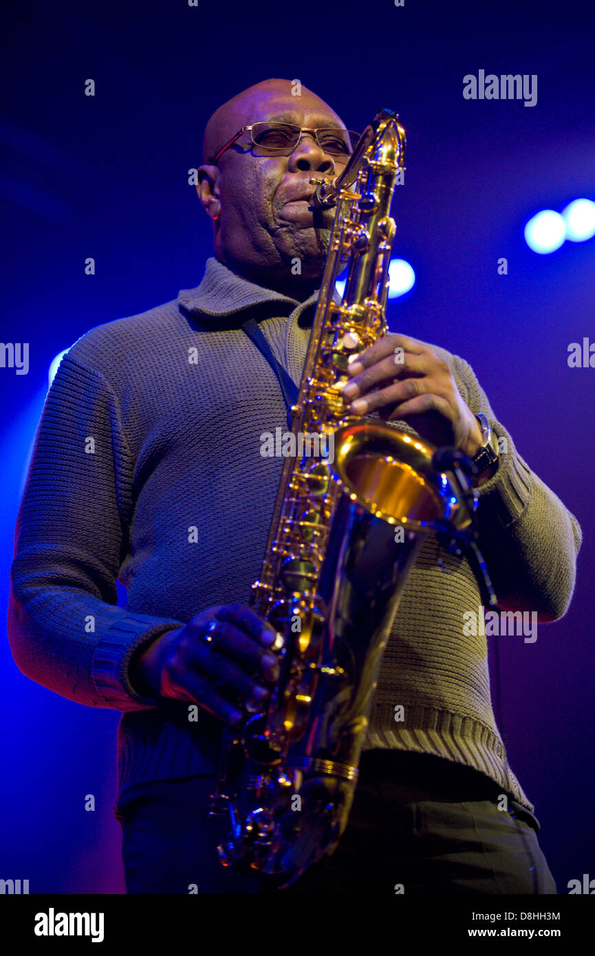 Manu Dibango Afrobeat jazz sax legend playing with his band at Hay ...
