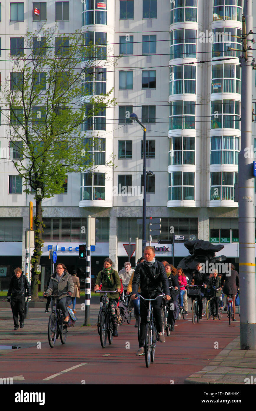 Netherlands, Rotterdam, cyclists, street scene, modern architecture ...