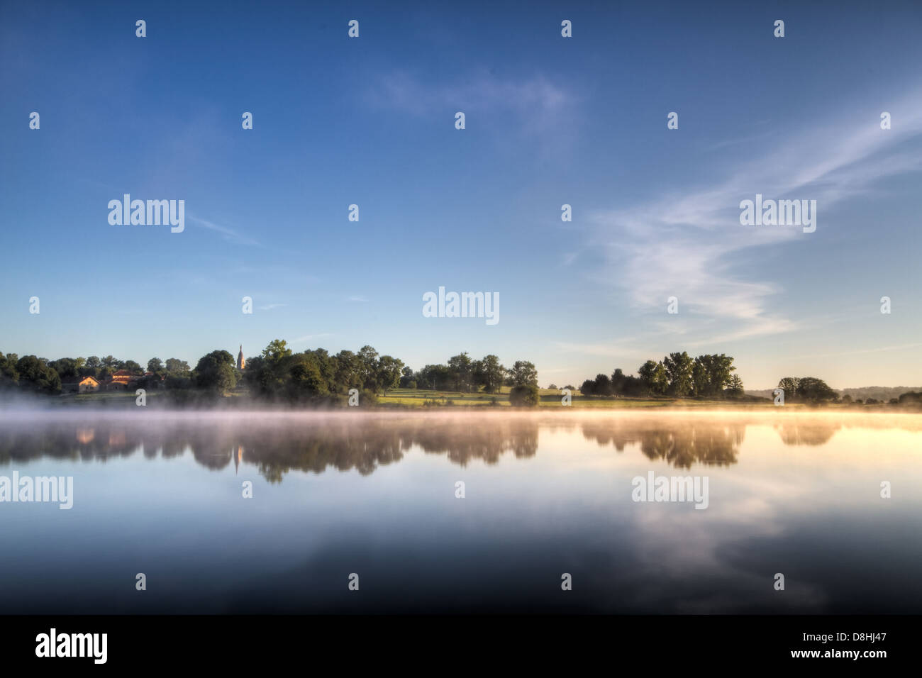 Sunrise over steaming Mas-Chaban lake Stock Photo - Alamy