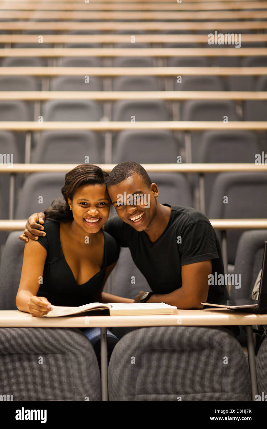 happy african american college couple in lecture room Stock Photo - Alamy
