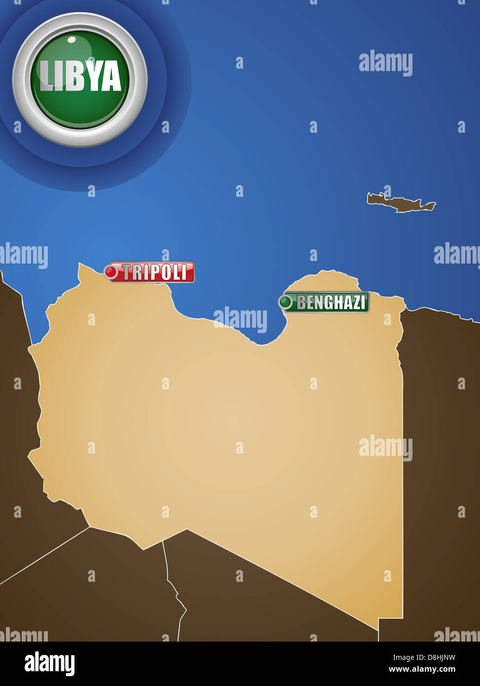 Vector - Libya War Map with Cities Tripoli and Benghazi Stock Photo - Alamy