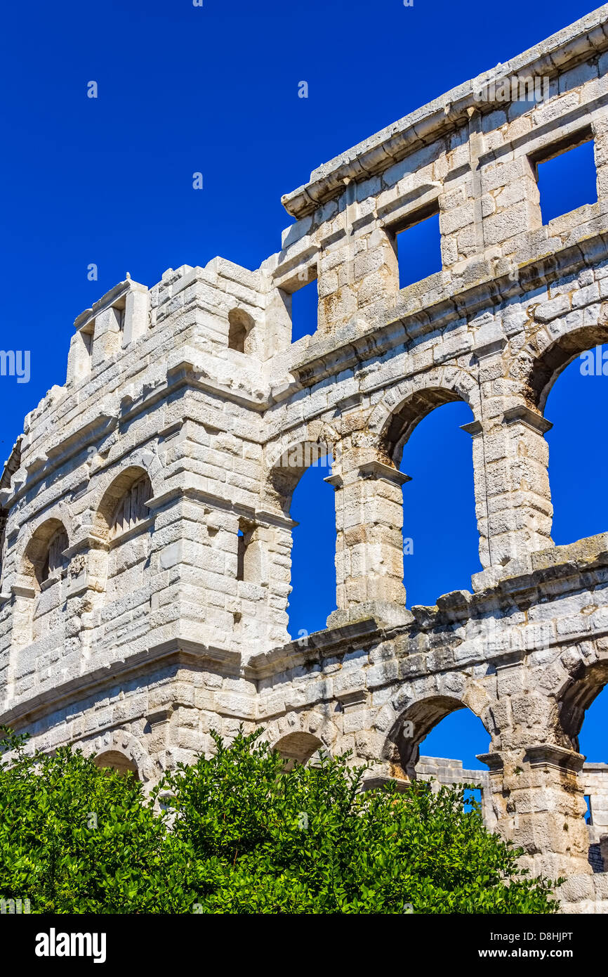 Roman time arena in Pula, detail, Croatia. UNESCO world heritage site ...