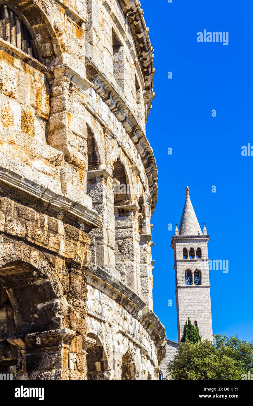 Roman time arena in Pula, detail, Croatia. UNESCO world heritage site ...